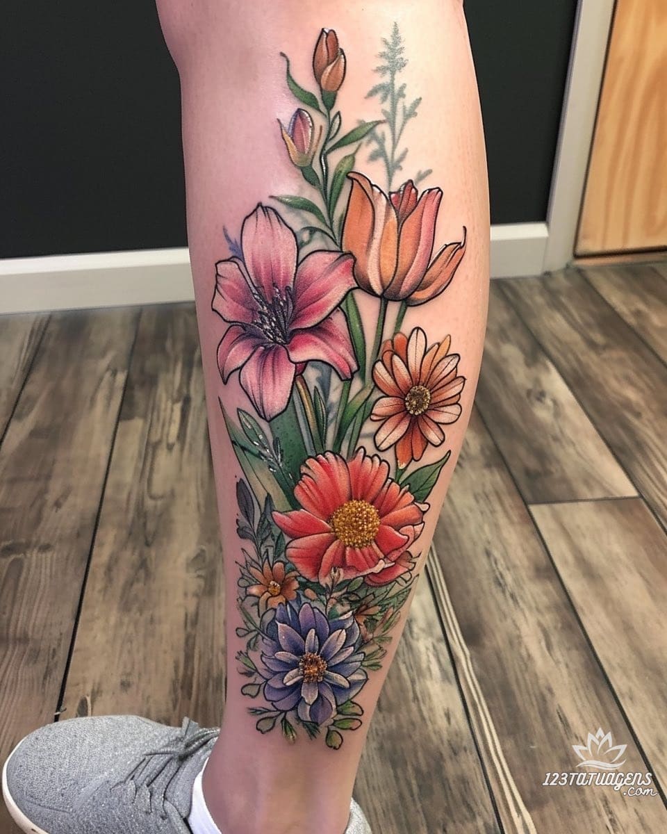 18 Tatuagens Femininas Florais na Perna: Beleza e Significado - 123 ...